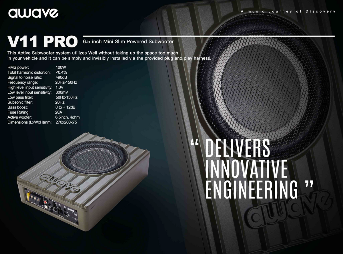 AWAVE V11 Pro 6.5 Inch Mini Slim Powered Subwoofer – Alberts Car Stereo
